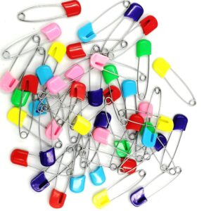 Diaper Pins, 50 Safety Pins Plastic Head Stainless Steel Diaper Pins with Safe Locking Closures for Diaper Clothes Dress Craft Hold Clip