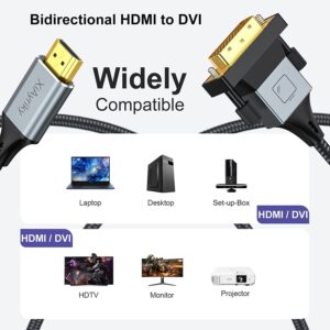 HDMI to DVI Adapter Cable 2-Pack, 6 Ft Bidirectional DVI to HDMI Cord Adapter Male to Male Support 1080P, 3D Comupter,Monitor,Game Console