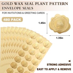 480 Pcs Christmas Envelope Stickers Gold Foil Embossed Envelope Stickers Wax Seals Stickers Adhesive Flower DIY Seal Decal Labels for Greeting Card Wedding Invitations Xmas Party Favors (Flower Style)