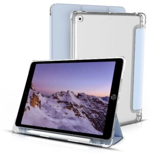 aoub compatible with ipad 10.2 inch case 9th/8th/7th generation with pencil holder, soft clear tpu cover smart trifold stand case for ipad case 2021/2020/2019, auto sleep/wake, sky blue