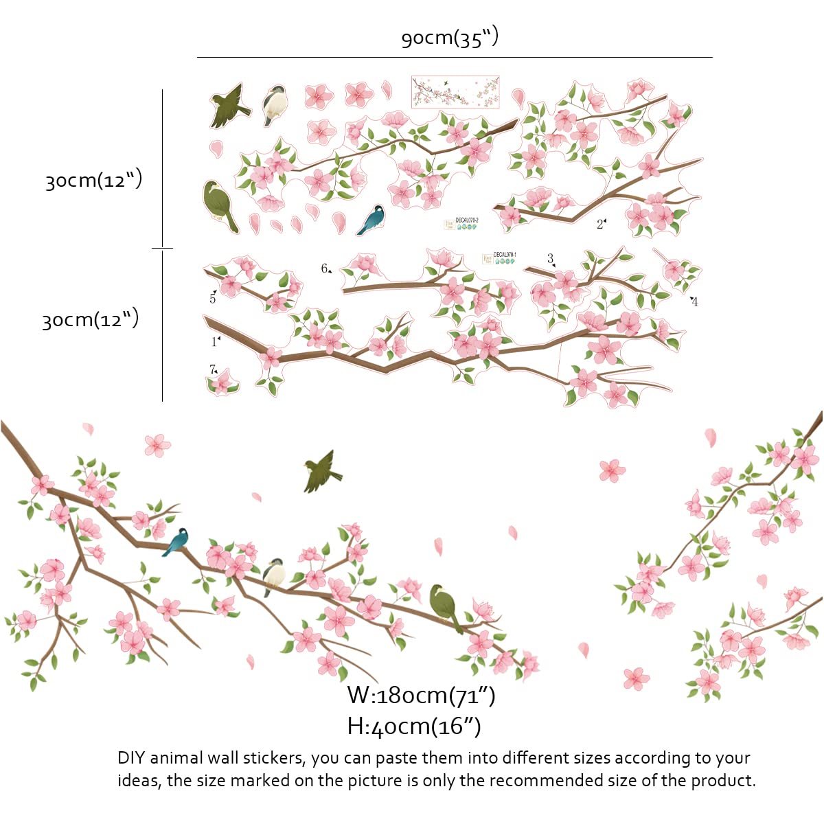 Runtoo Cherry Blossom Wall Decals Flower Tree Branch Wall Stickers Girls Bedroom Living Room Nursery Wall Art Decor