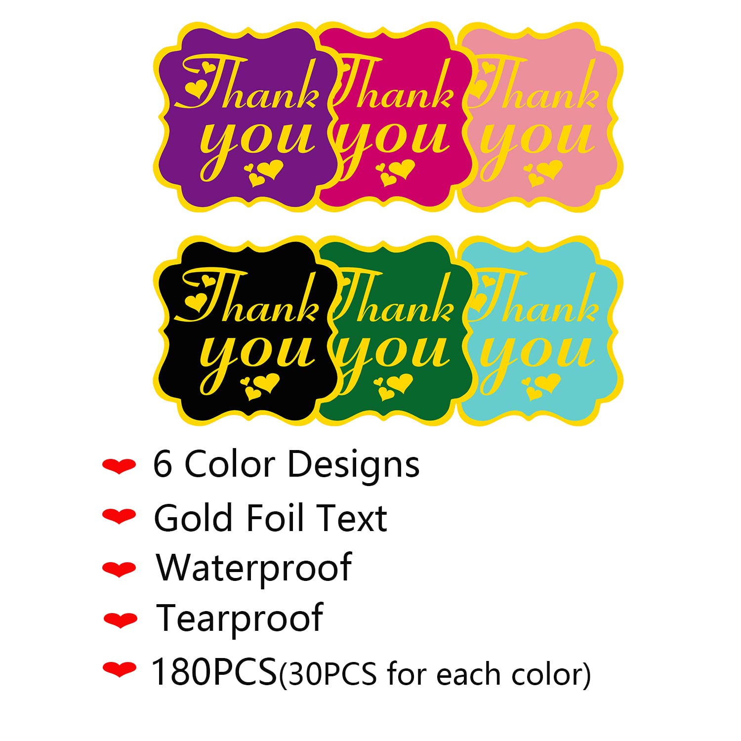 OPG Gold Foil Thank You Stickers, ,2" Round Stickers for Gift, Wedding，Birthday,180pcs Thank You Labels Stickers (Fancy Frame)