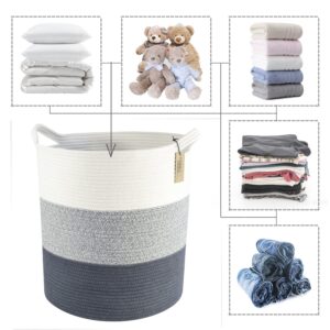 comfy-homi xxl large laundry basket with handles blanket baskets living room|woven cotton rope decorative basket laundry hamper baby gift nursery dog toy storage organizer bin-16”x18”-3tone grey