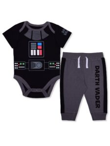 star wars darth vader or r2d2 baby boys bodysuit and pants set for newborn and infants