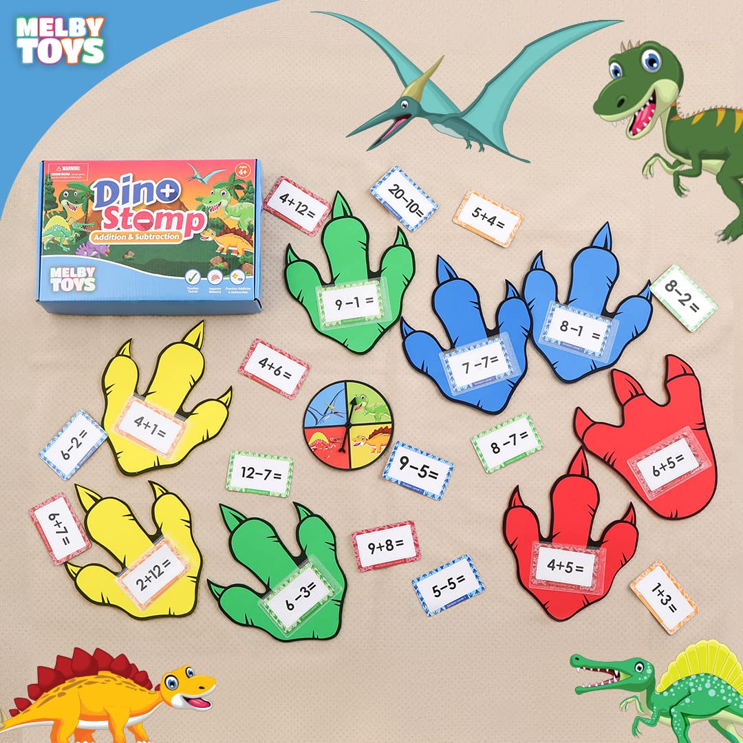 Dino Stomp Addition and Subtraction Games I Math Games for Kindergarten I Math Toys for Kids 5-7 I Addition and Subtraction Flashcards I Addition Games I Educational Kids Games