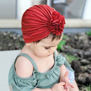 Cinaci 8 Pack Soft Cotton Solid Turban Hats Caps Beanies Headwraps with Big Flower Bow for Baby Girls Infants Toddlers Kids