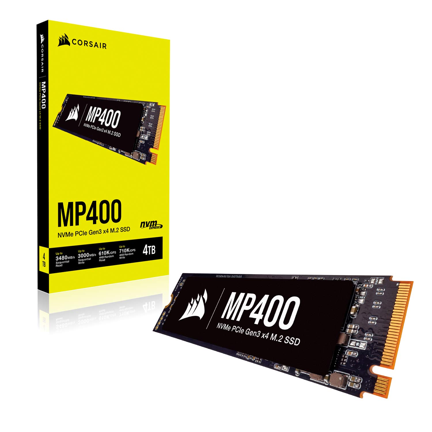 Corsair MP400 4TB M.2 NVMe PCIe x4 Gen3 SSD (Sequential Read Speeds of up to 3,480 MB/s, Write Speeds of up to 3,000 MB/s, High-Density 3D QLC NAND) Black