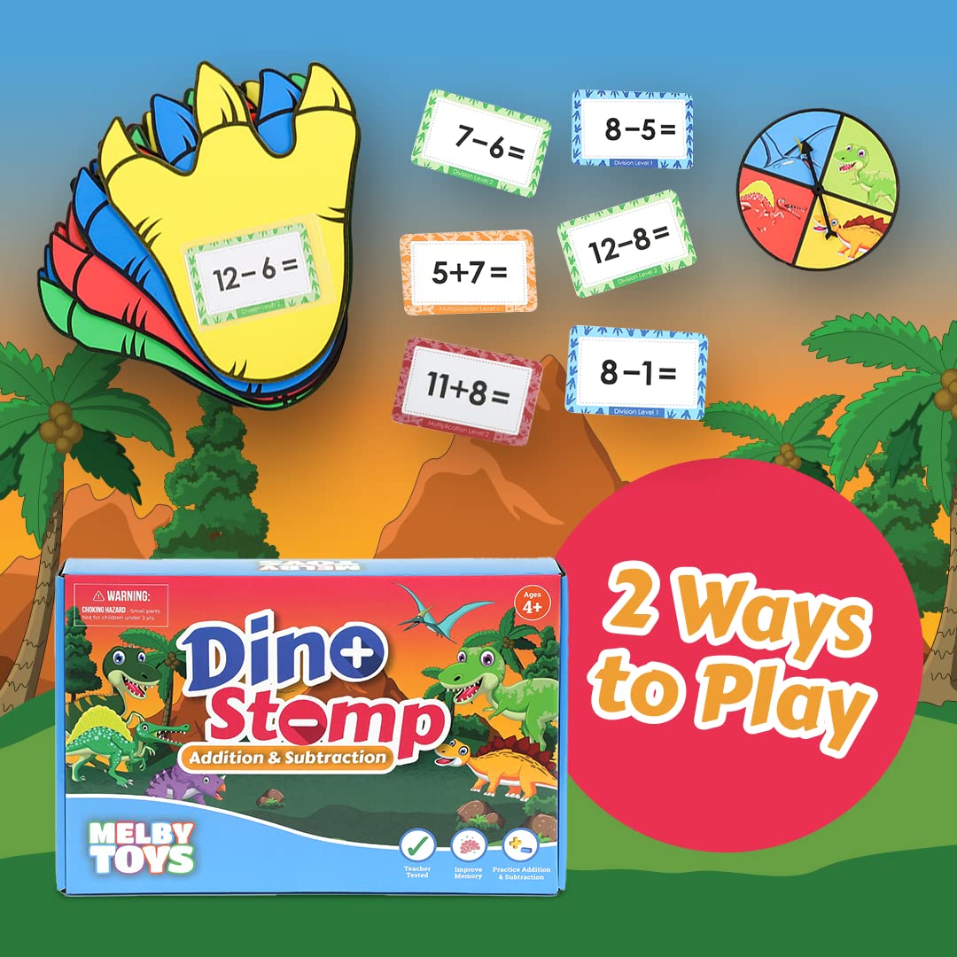 Dino Stomp Addition and Subtraction Games I Math Games for Kindergarten I Math Toys for Kids 5-7 I Addition and Subtraction Flashcards I Addition Games I Educational Kids Games