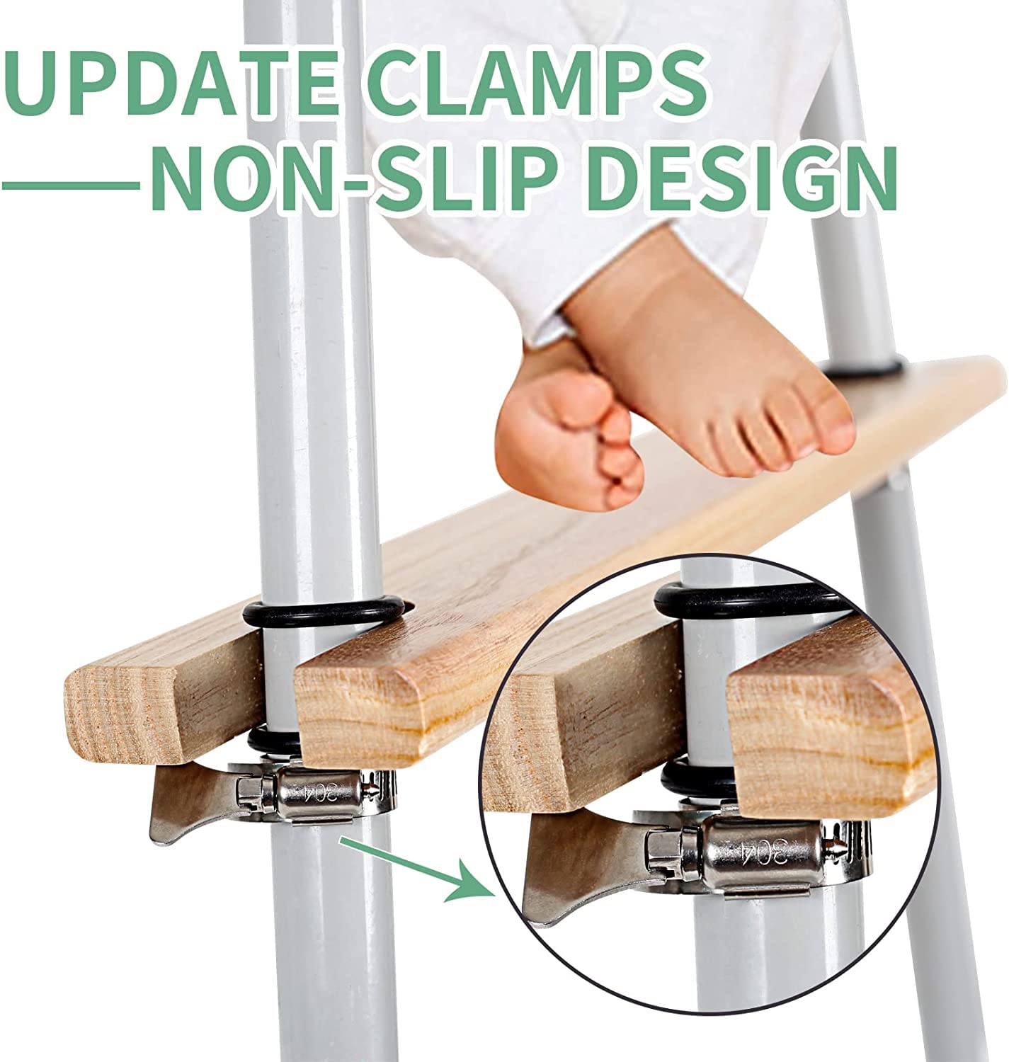 White High Chair Footrest Compatible with IKEA Antilop - 100% Non-Slip Adjustable Natural Wooden Foot Rest Compatible with Antilope Highchair Accessories Baby (1 Pack)