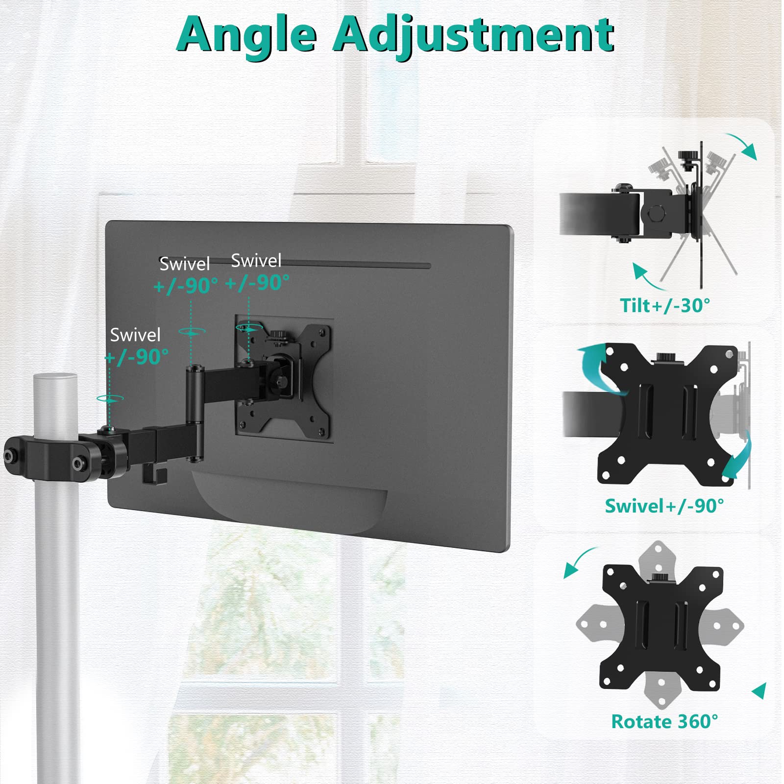 WALI Single Monitor Arm Mount, Fully Adjustable 2 Tier with 75mm and 100mm Universal Plate (011ARM), Black