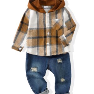 Renotemy Toddler Boy Clothes 2T Winter Outfits For Kids Cotton Long Sleeve Stripe Sweatshirt Ripped Pants Suit Little Boy Clothes 2T Fall Baby Boy Clothes 18-24 Months