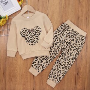 CM C&M WODRO Toddler Infant Baby Girl Clothes Fall Winter Long Sleeve Sweatshirts Pants 2 Piece Cute Outfits Leggings Set 1-6T (Khaki, 2-3T)