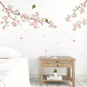 runtoo cherry blossom wall decals flower tree branch wall stickers girls bedroom living room nursery wall art decor