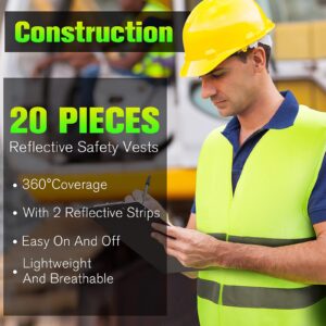 Coume 20 Pieces Safety Vests Bulk High Visibility Reflective Vests Mesh Construction Working Vests with 2 Reflective Strips