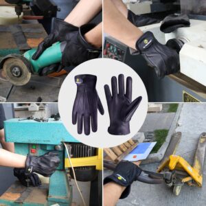 HLDD HANDLANDU Deerskin Leather Work Gloves for Men Women, Utility Heavy Duty Welding Work Gloves, Rigger Driver Yardwork Gardening Gloves