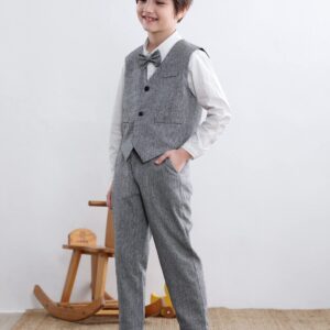 Boys Dress Clothes Set, 3PCS Baby Boy Formal Suits with Bowtie Dress Shirt + Suspender Pants + Suit Vest Wedding Clothing Outfits for Boys， Grey Zsl， 18-24 Months = Tag 90