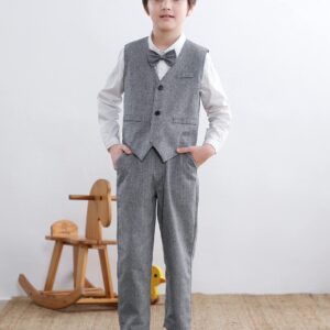 Boys Dress Clothes Set, 3PCS Baby Boy Formal Suits with Bowtie Dress Shirt + Suspender Pants + Suit Vest Wedding Clothing Outfits for Boys， Grey Zsl， 18-24 Months = Tag 90