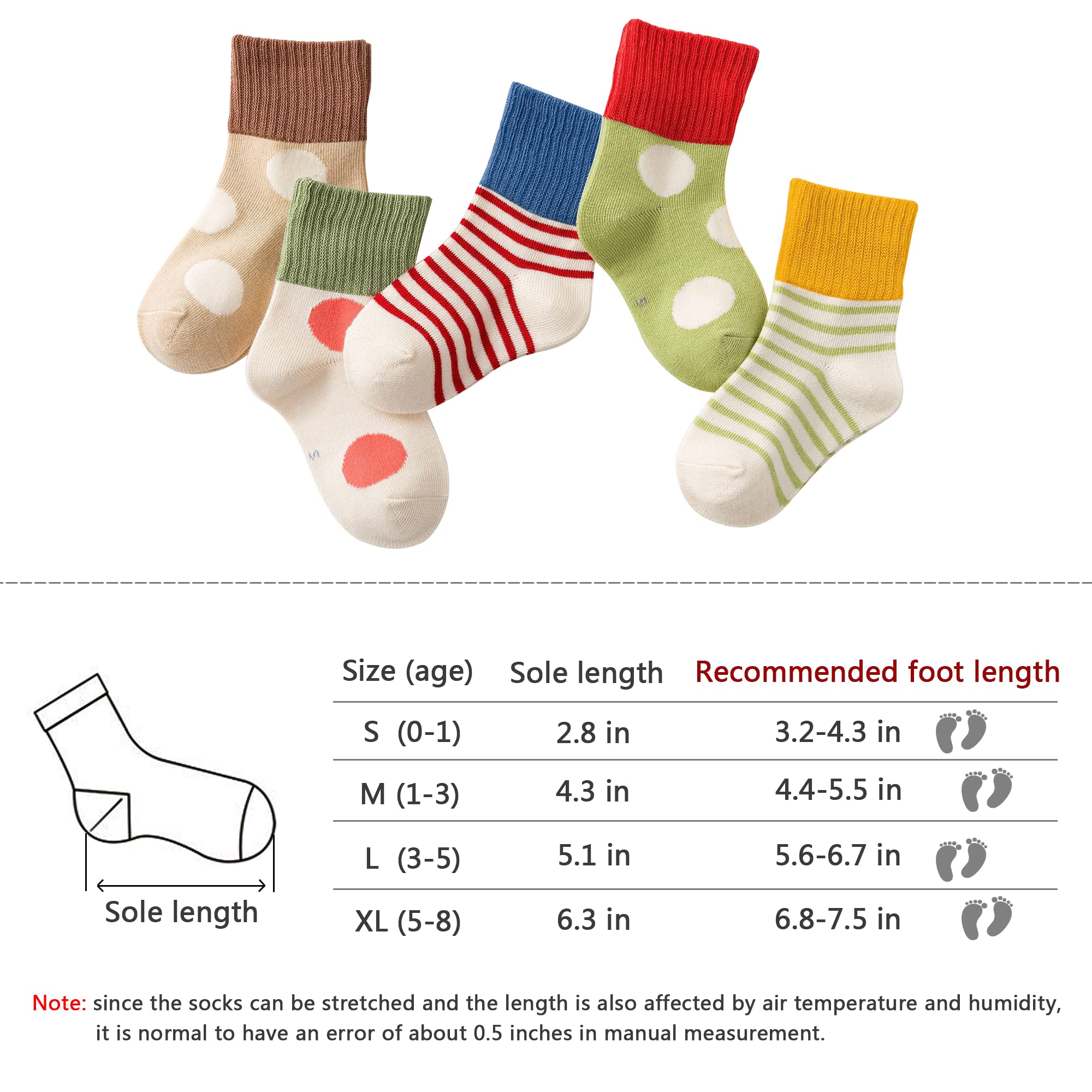 TwKueor 5 Pairs Cotton Ankle Socks for Toddlers and Little Kids, Soft Warm Cozy Socks for Unisex Infant, Gift for Boys and Girls Age 0-8 years (M)