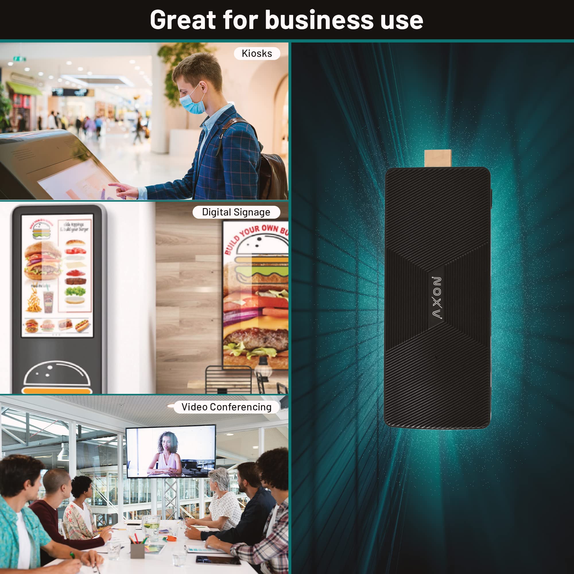 Fanless Axon LAN Mini PC Stick, Intel Gemini Lake 41 Series Processor, Windows 10 Pro, 8GB RAM + 128GB eMMC. Support 4K HD, 2.4/5G WiFi, BT 4.0