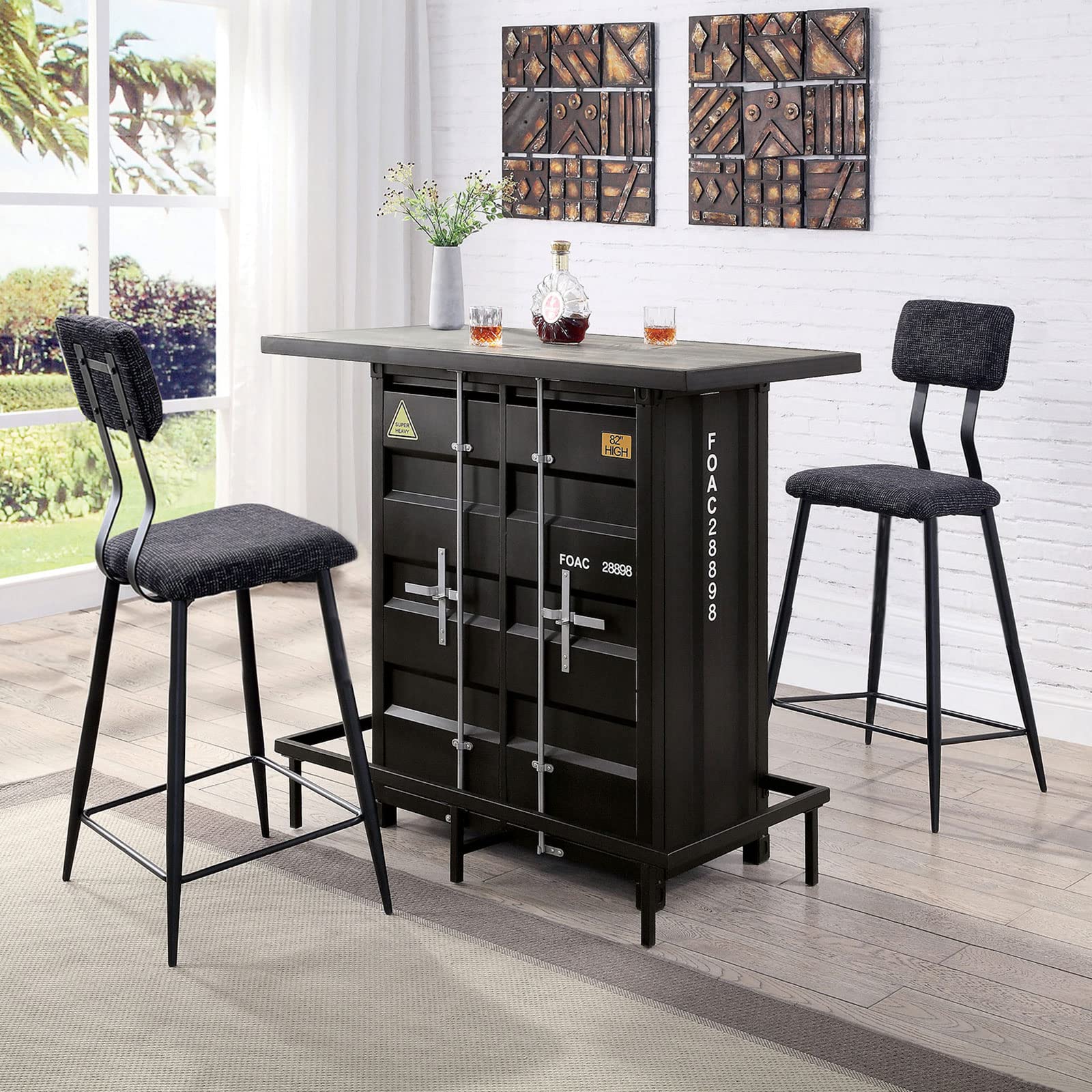 simple relax SR03CM3789BK-BT Bar Table, Black, Distressed Dark Oak