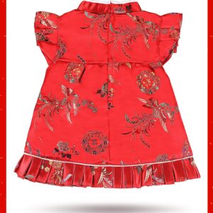 Geyoga Baby Qipao Girls Chinese New Year Sleeveless Dress with Chinese Style Tassel Hair Clips and Velvet Baby Stockings (2-3 Years) Red, White