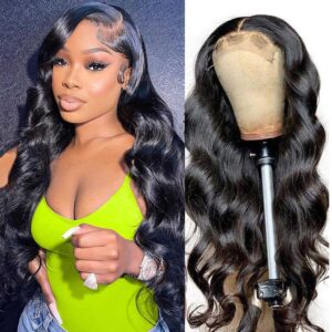 gossvol 5x5 closure wigs body wave lace front wigs human hair 150% density 30 inch body wave human hair wigs 5x5 transparent lace closure wig pre plucked with baby hair natural color soft