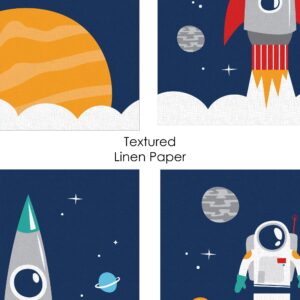 Big Dot of Happiness Blast Off to Outer Space - Unframed Rocket Ship Nursery and Kids Room Linen Paper Wall Art - Set of 4 - Artisms - 8 x 10 inches