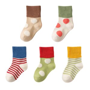 twkueor 5 pairs cotton ankle socks for toddlers and little kids, soft warm cozy socks for unisex infant, gift for boys and girls age 0-8 years (m)