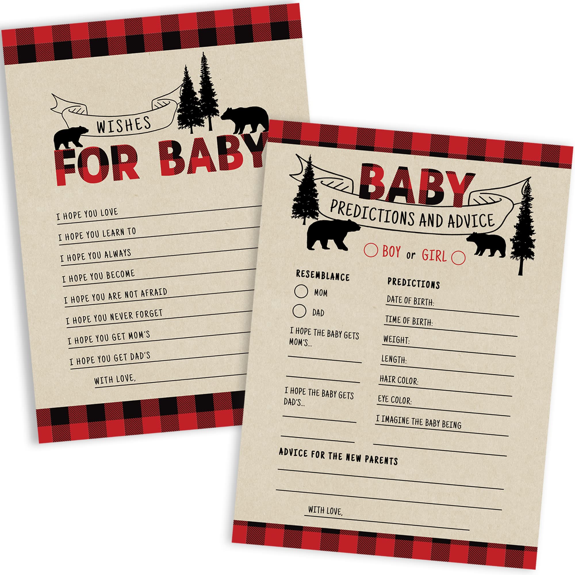 Hat Acrobat Baby Shower Prediction and Advice Cards - 25 Lumberjack Themed for any Occasion Baby Shower Game Advice and Wishes Cards Perfect for Virtual Showers (50)