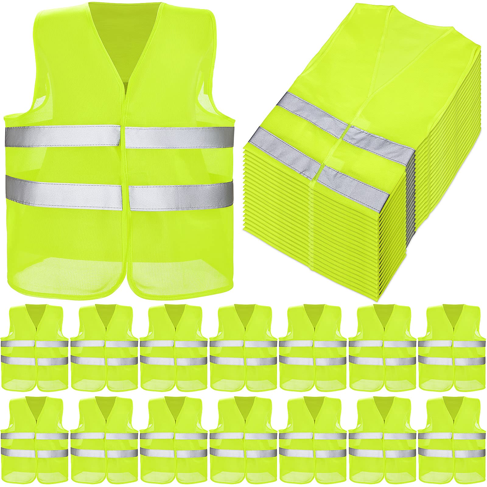 Coume 20 Pieces Safety Vests Bulk High Visibility Reflective Vests Mesh Construction Working Vests with 2 Reflective Strips