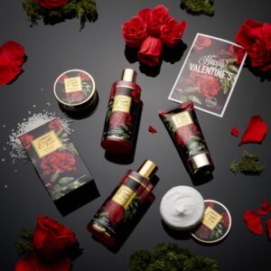 Valentines Day Gifts for Her - Exotic Rose Valentine Gift Basket for Women, Spa Bath and Body Gift Set, Anniversary Gifts for Women, Mom Birthday Gift with Body Scrub, Bubble Bath, Lotion & More