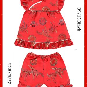 Geyoga Baby Qipao Girls Chinese New Year Sleeveless Dress with Chinese Style Tassel Hair Clips and Velvet Baby Stockings (2-3 Years) Red, White