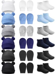 geyoga newborn baby hat bear ears mittens and socks set for 0-6 month(multicolor,6 set)