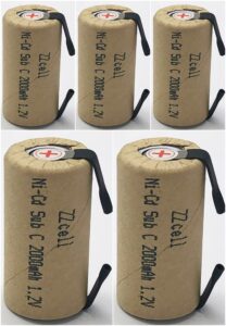 5x zzcell sub c batteries with tabs rechargeable for power tools 10c discharge rate nicd 1.2v 2000mah pack of 5