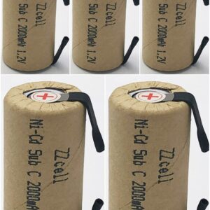 5X ZZcell Sub C Batteries with Tabs Rechargeable for Power Tools 10C Discharge Rate Nicd 1.2V 2000mAh Pack of 5