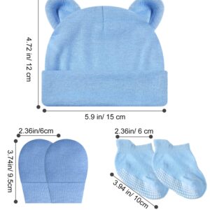 Geyoga Newborn Baby Hat Bear Ears Mittens and Socks Set for 0-6 Month(Multicolor,6 Set)