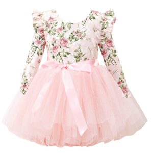 flofallzique toddler tulle dress long sleeves vintage floral little girls tea party dresses (peach, 1 year)