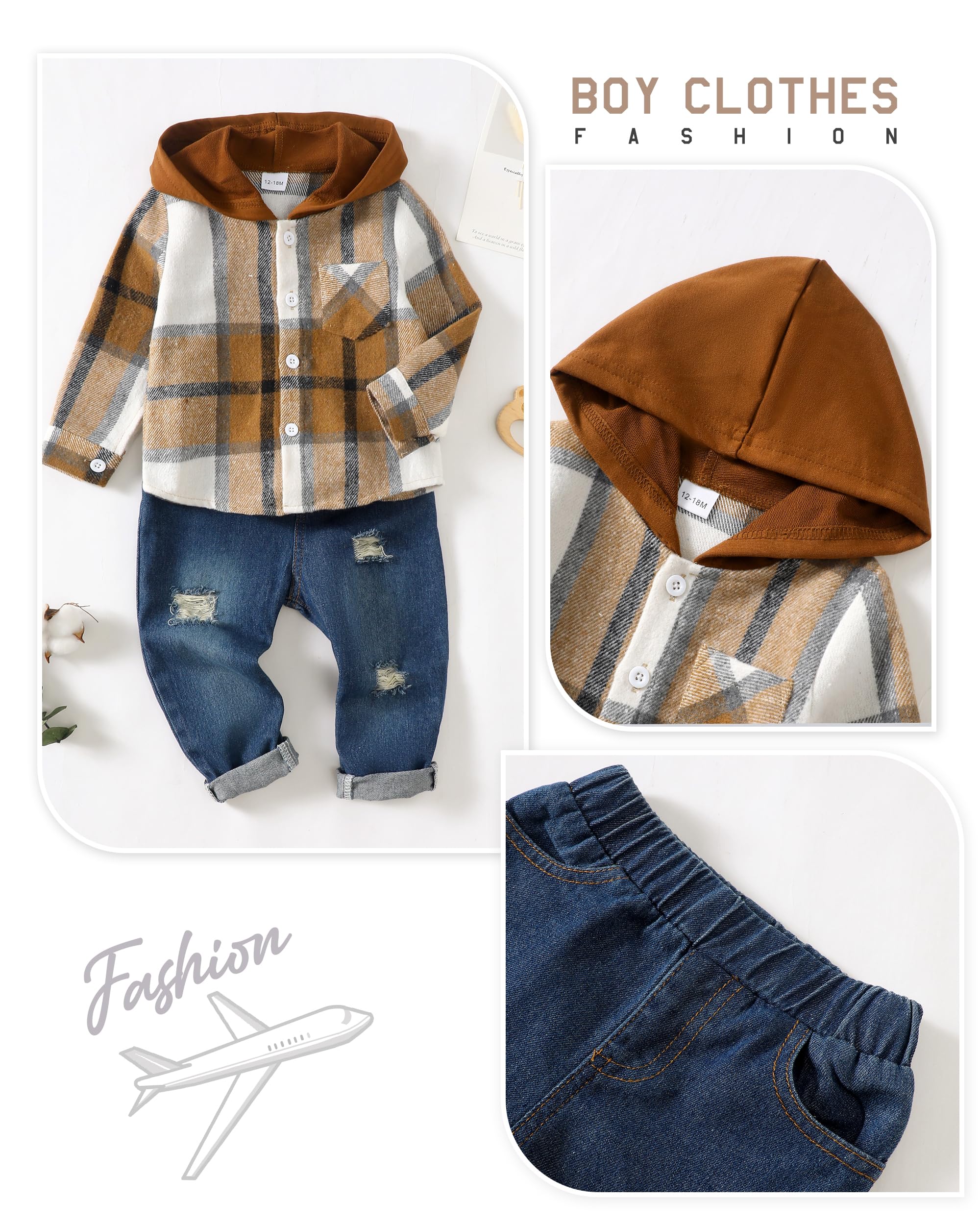 Renotemy Toddler Boy Clothes 2T Winter Outfits For Kids Cotton Long Sleeve Stripe Sweatshirt Ripped Pants Suit Little Boy Clothes 2T Fall Baby Boy Clothes 18-24 Months