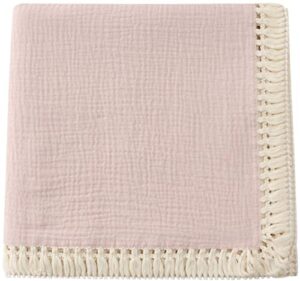 chungel cotton muslin baby blanket with tassel large baby receiving blanket with fringe, boho muslin swaddle blanket with fringe, nursery decor throw or nursing fringed blankets (color c)