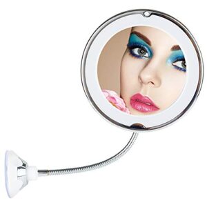 top4ever 8" magnifying mirror with light lighted makeup mirror with magnification ，flexible magnifying mirror with suction cups