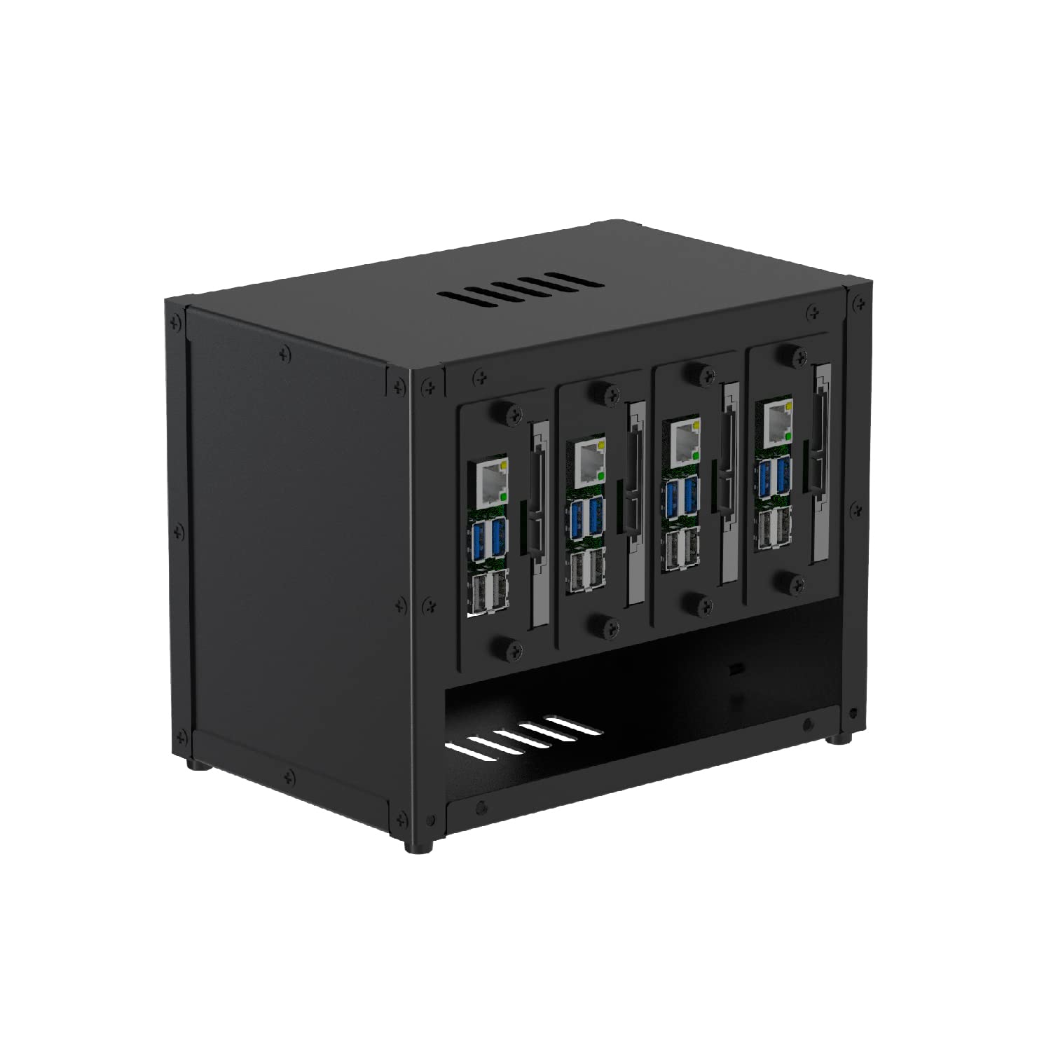 UCTRONICS Upgraded Complete Enclosure for Raspberry Pi Cluster, with 4 Removable Mounting Brackets for Pi 5, 4B, 3B+/3B, and Other B Model and 2 Cooling Fans,support 4 2.5" SSD and Switch