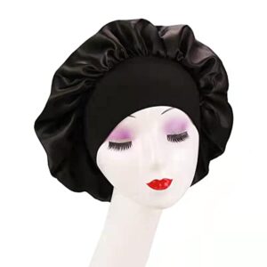 lfrnzs satin bonnet, sleep cap for women hair care，sleeping hair bonnet, soft wide elastic band silk bonnet, night bonnet (black)