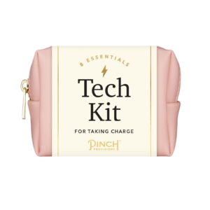 pinch provisions tech kit, blush tech accessories bag filled with 8 essentials including cord organizer, charging cord, usb, ideal gift for work, christmas & birthdays, portable pouch