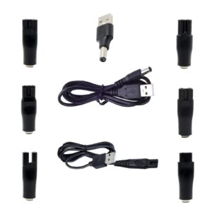 Charger Cord for Most Electric Hair Clipper Trimmer Shaver Razor, Flawless Leg Pedi - 5V DC Cable and Variety Adapters