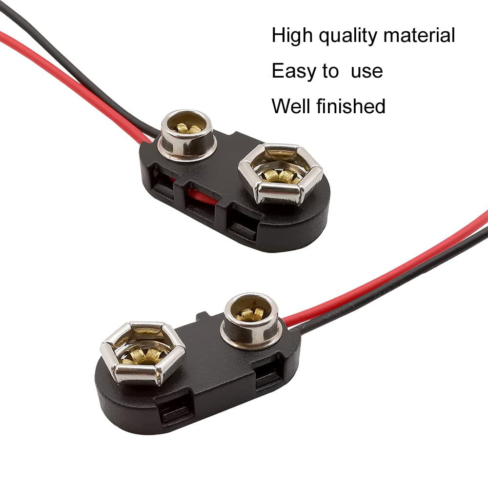 LampVPath (Pack of 5 22AGW Wires I-Type 9V Battery Connector, 9 Volt Battery Clip, 9V Battery Clip Connector with 22agw Wire and Hard Buckle Plastic Housing