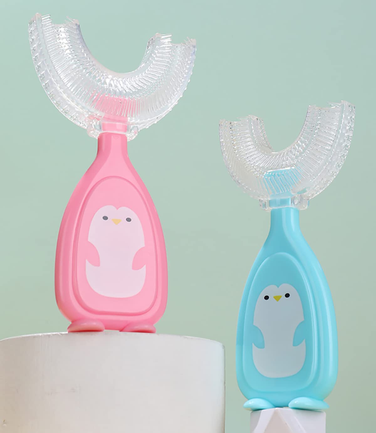 CUKEYOUZ U Shaped Kids Toothbrushes Toddler U Shaped Toothbrush 360° Kids U-Shaped Toothbrush Full Mouth Toothbrush Silicone Brush Head for Age 2-6 & 6-12