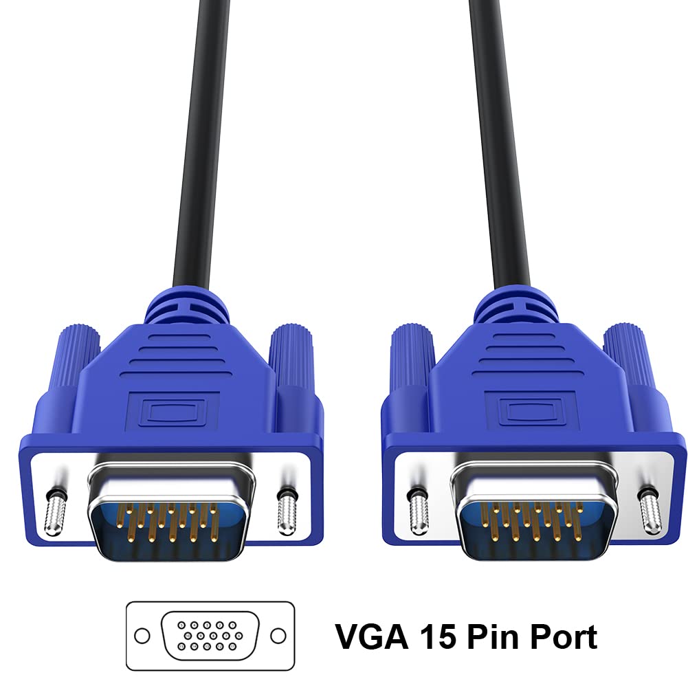 VGA Cable 5 Feet 5-Pack, Male VGA to VGA Male Monitor Computer Cable Adapter Cord HD15 1080P Full HD High Resolutionfor TV Computer Projector-Blue