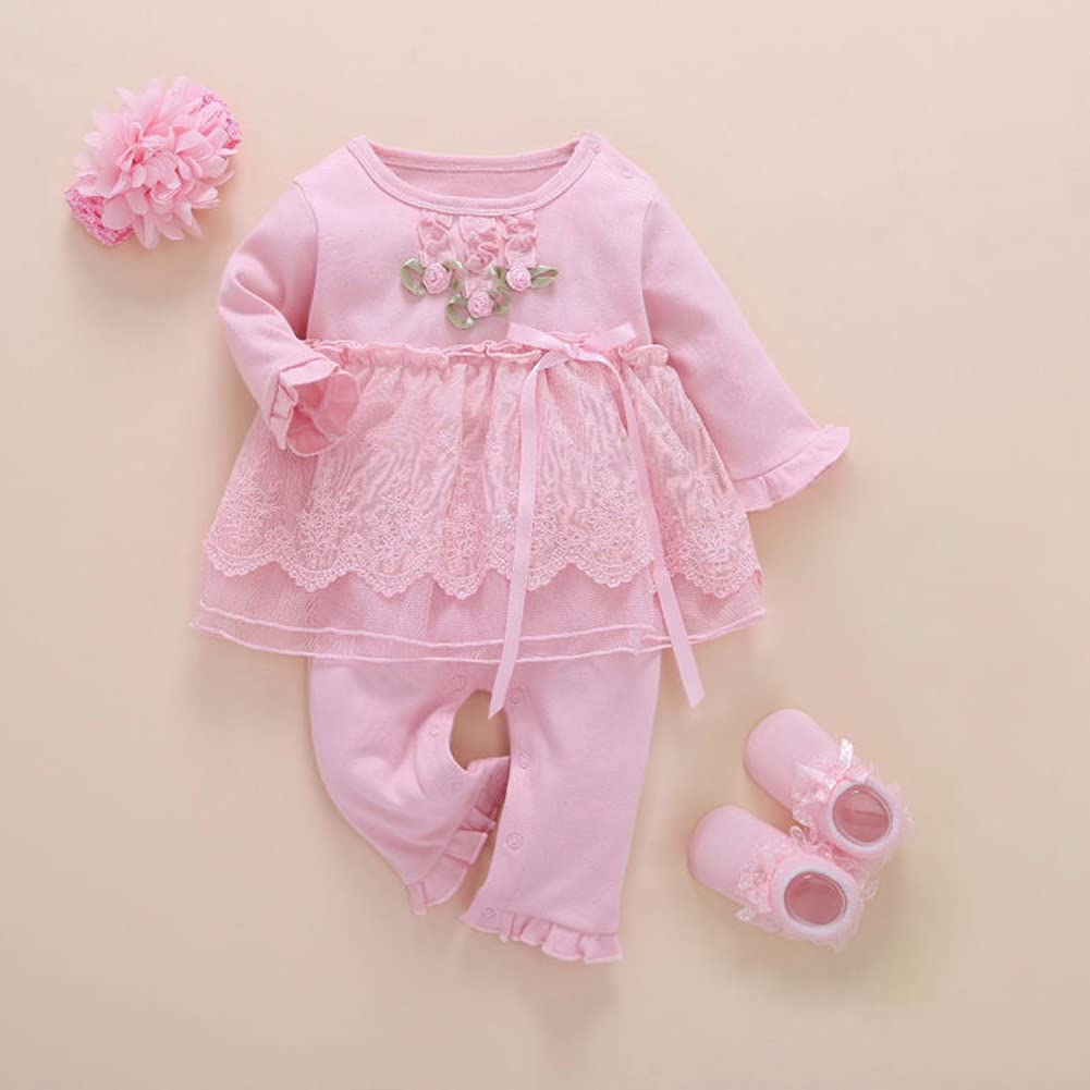 foohinck Baby Girl Clothes 0 to 3 Months Newborn Rompers Clothes Bow Lace Princess Baby Jumpsuit 0-3 Months Infant