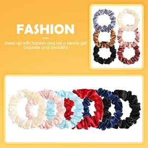 WILLBOND 12 Pcs Small Mini Silk Scrunchies Bulk for Hair Mini Satin Scrunchy Elastic Ponytail Holders Thin Hair Bands Thick Curl Hair Ties Skinny Hair Accessories Ropes for Women Girl(Fresh Color)