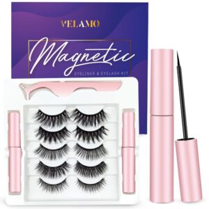 magnetic eyeliner and lashes kit, magnetic eyeliner and multi styles lashes, reusable natural magnetic false eyelashes, 5 pairs